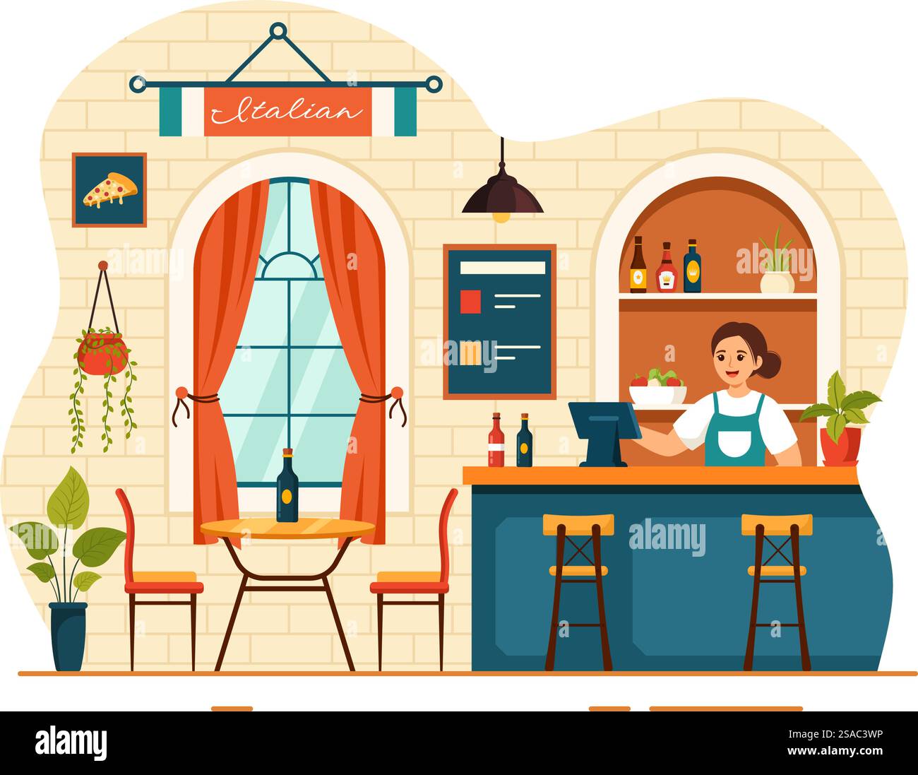 Italian Food Restaurant or Cafeteria Vector Illustration with ...
