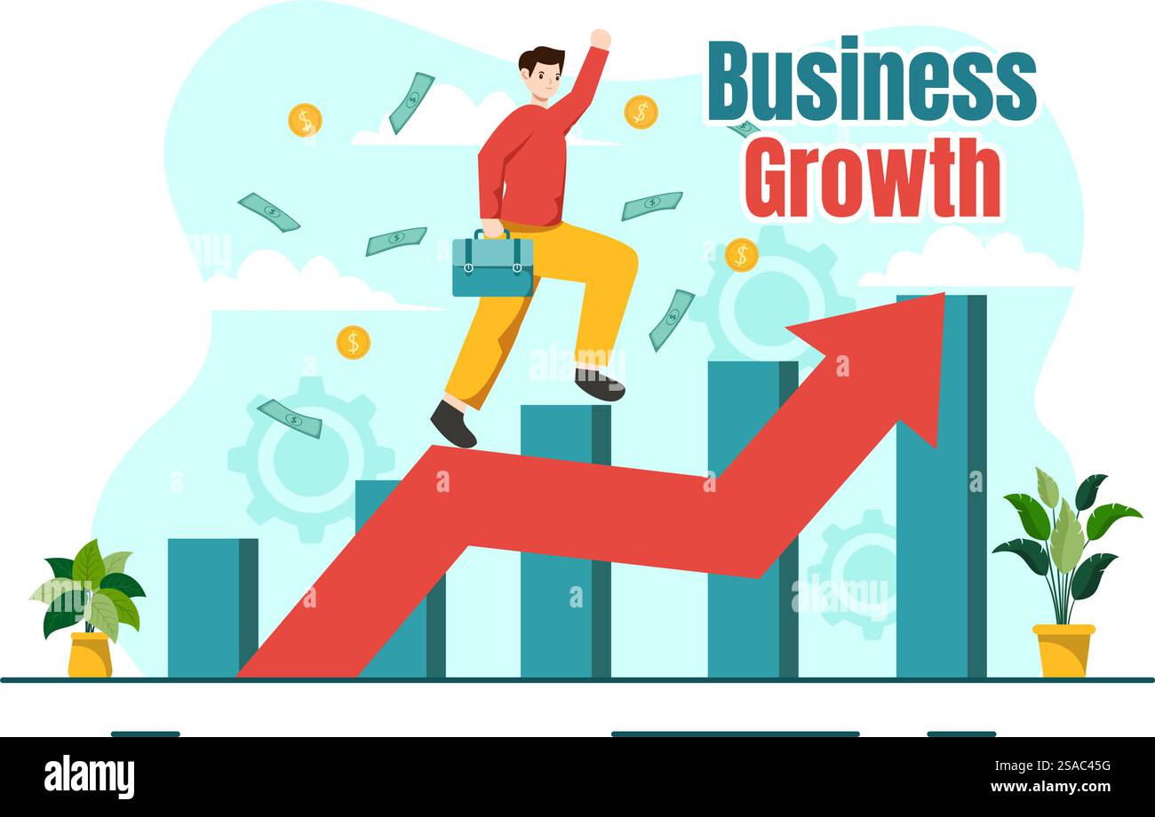 Business Growth Vector Illustration with Arrow Target Direction Up ...