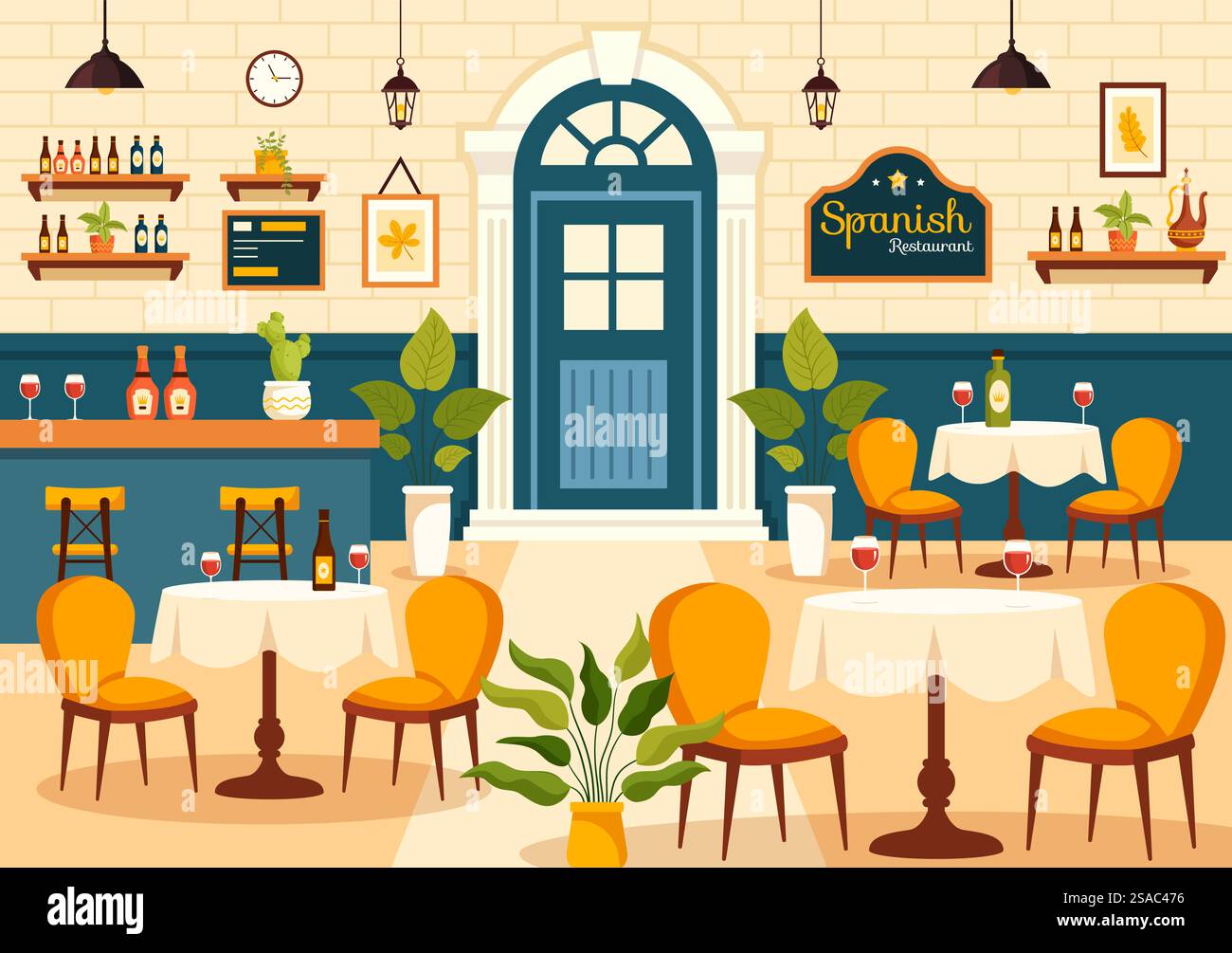 Spanish Restaurant Vector Illustration with Various of Food Menu ...