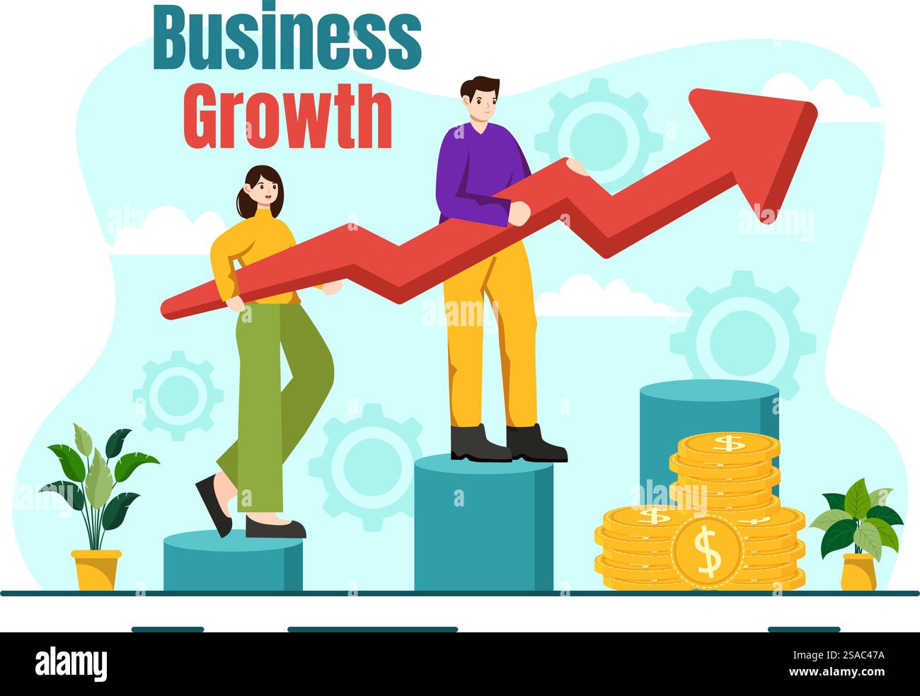 Business Growth Vector Illustration with Arrow Target Direction Up ...