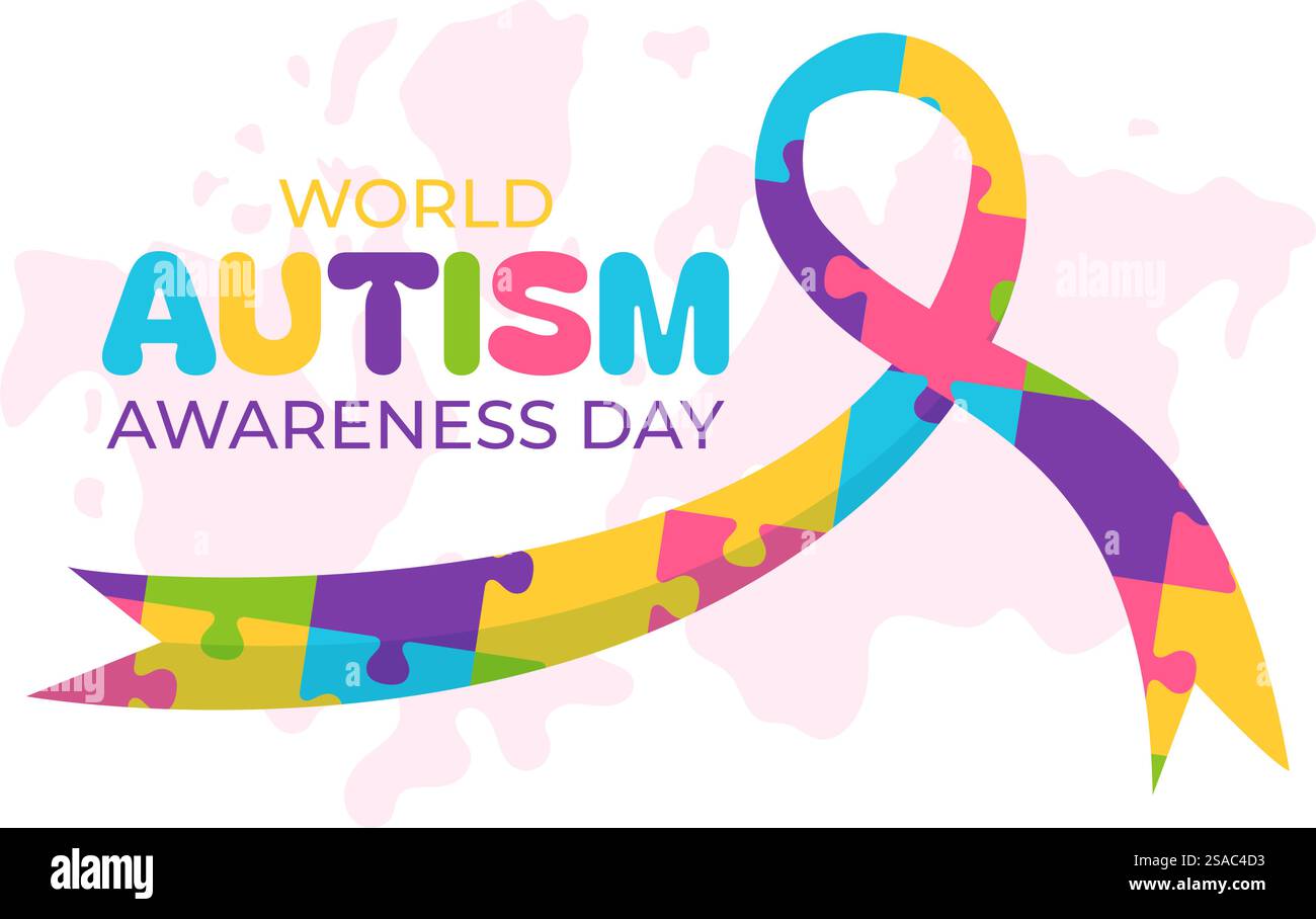 World Autism Awareness Day Vector Illustration with Ribbon of Puzzle ...