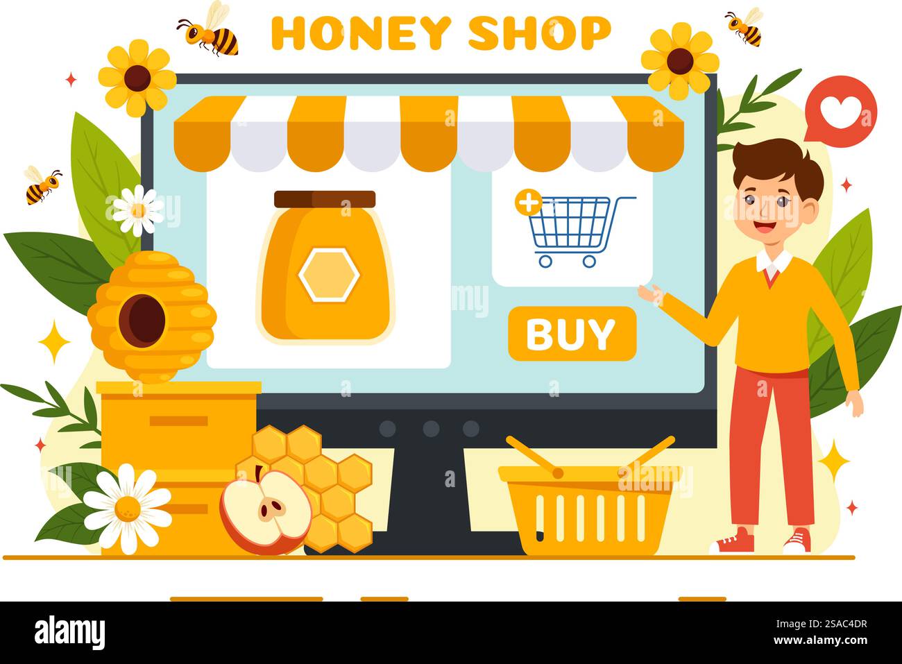 Honey Store Vector Illustration with a Natural Useful Product Jar, Bee or Honeycombs to be ...