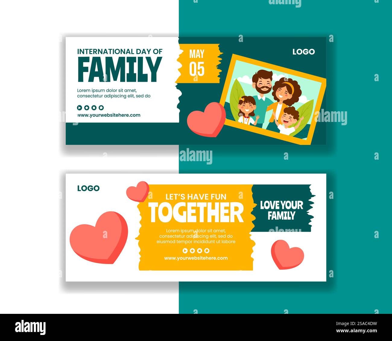Day of Family Horizontal Banner Flat Cartoon Hand Drawn Templates ...