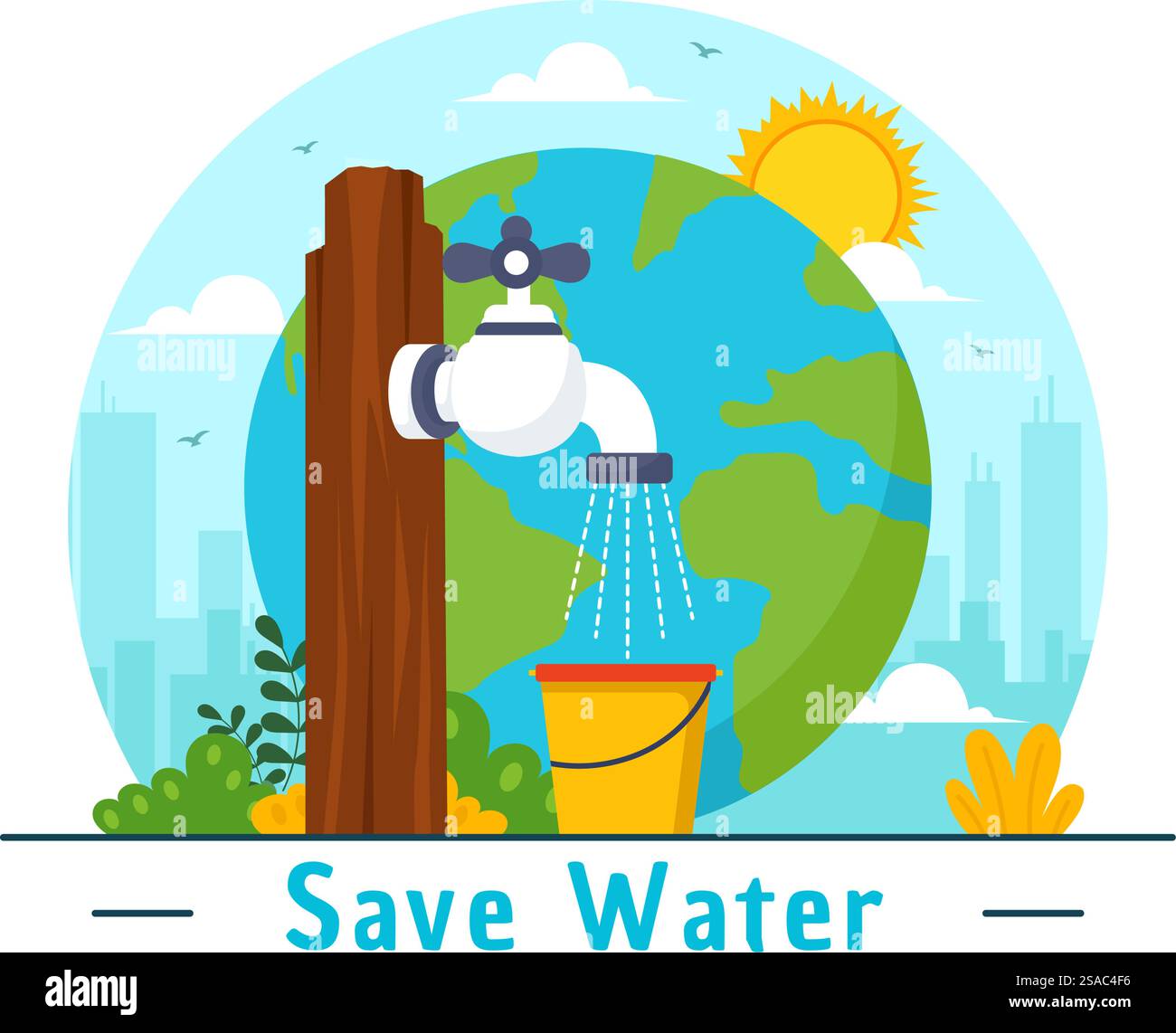 Water Saving Vector Illustration for Mineral Savings Campaign and ...