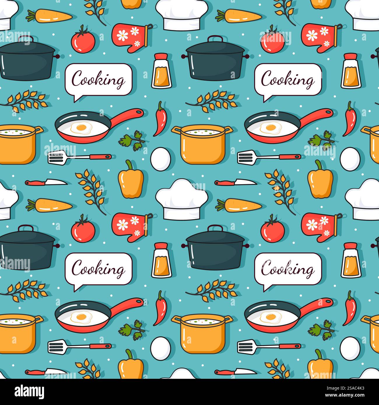 Cooking Equipment Seamless Pattern Design Illustration in Flat Cartoon ...
