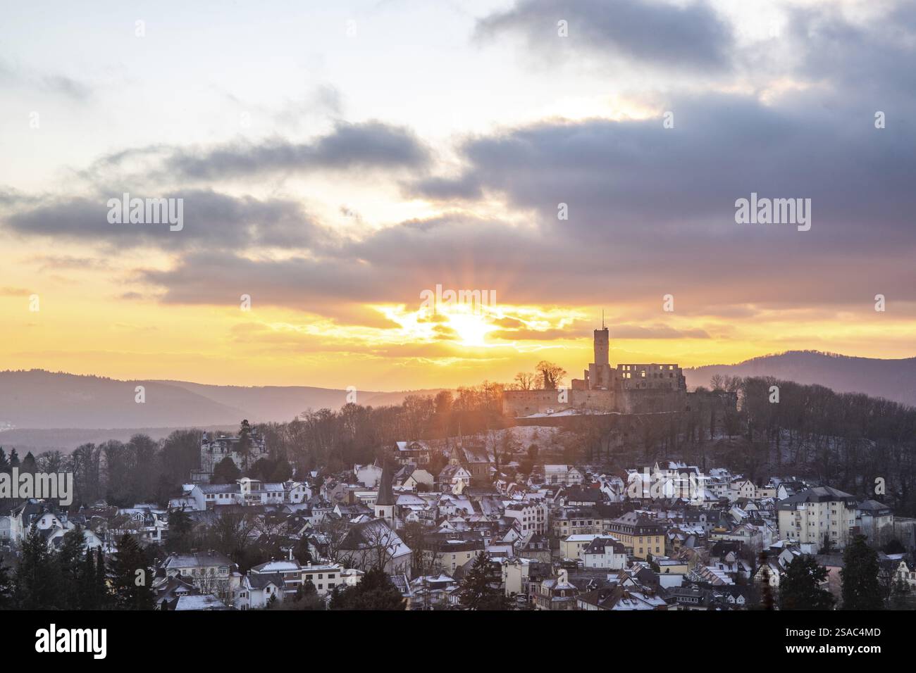 Koenigstein castle ruins at sunset. Viewpoint with a view over a ...