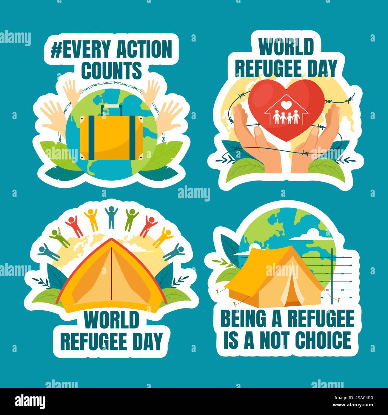 Refugee Day Label Flat Cartoon Hand Drawn Templates Background ...