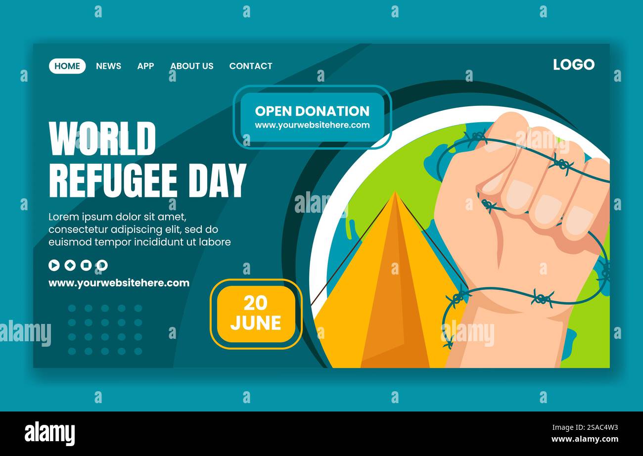 Refugee Day Social Media Landing Page Cartoon Hand Drawn Templates ...