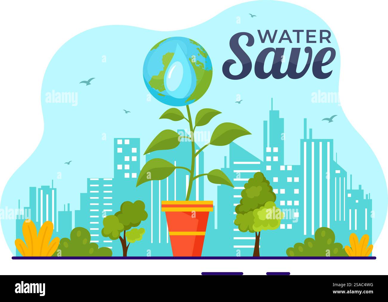 Water Saving Vector Illustration for Mineral Savings Campaign and ...