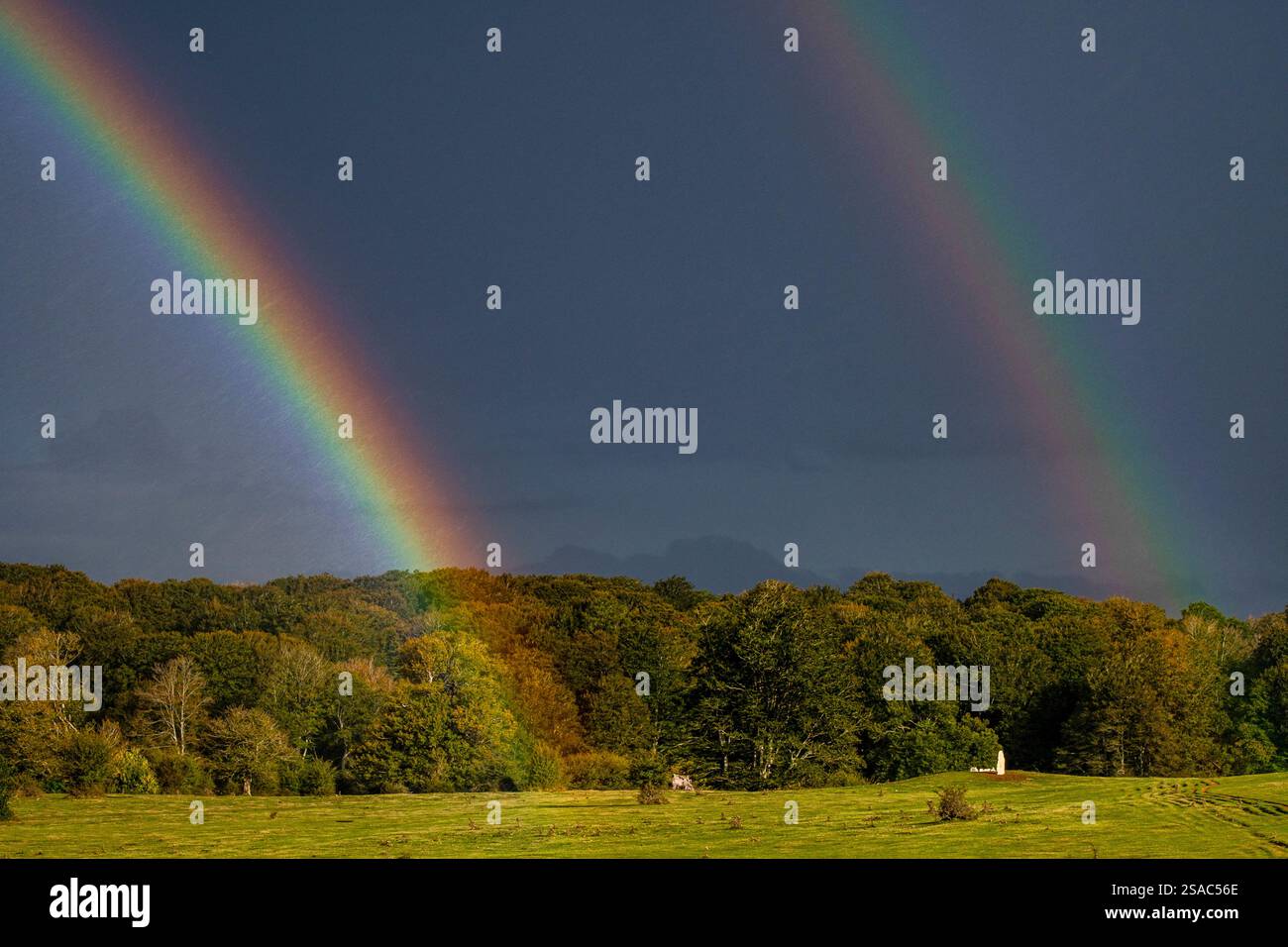 rainbow over the beech forest, Megalithic Park of Legaire, Campas de ...