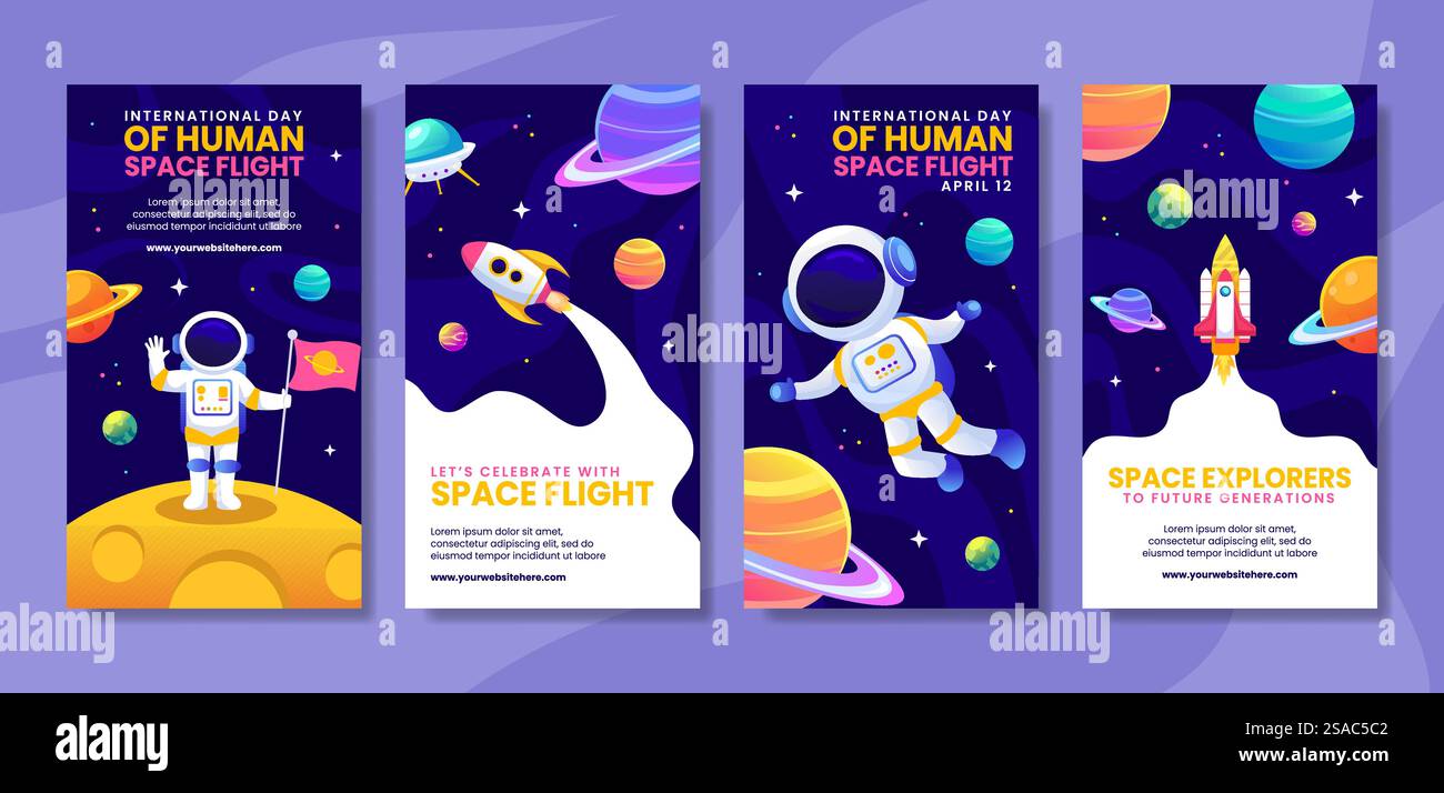 Human Space Flight Social Media Stories Flat Cartoon Hand Drawn ...