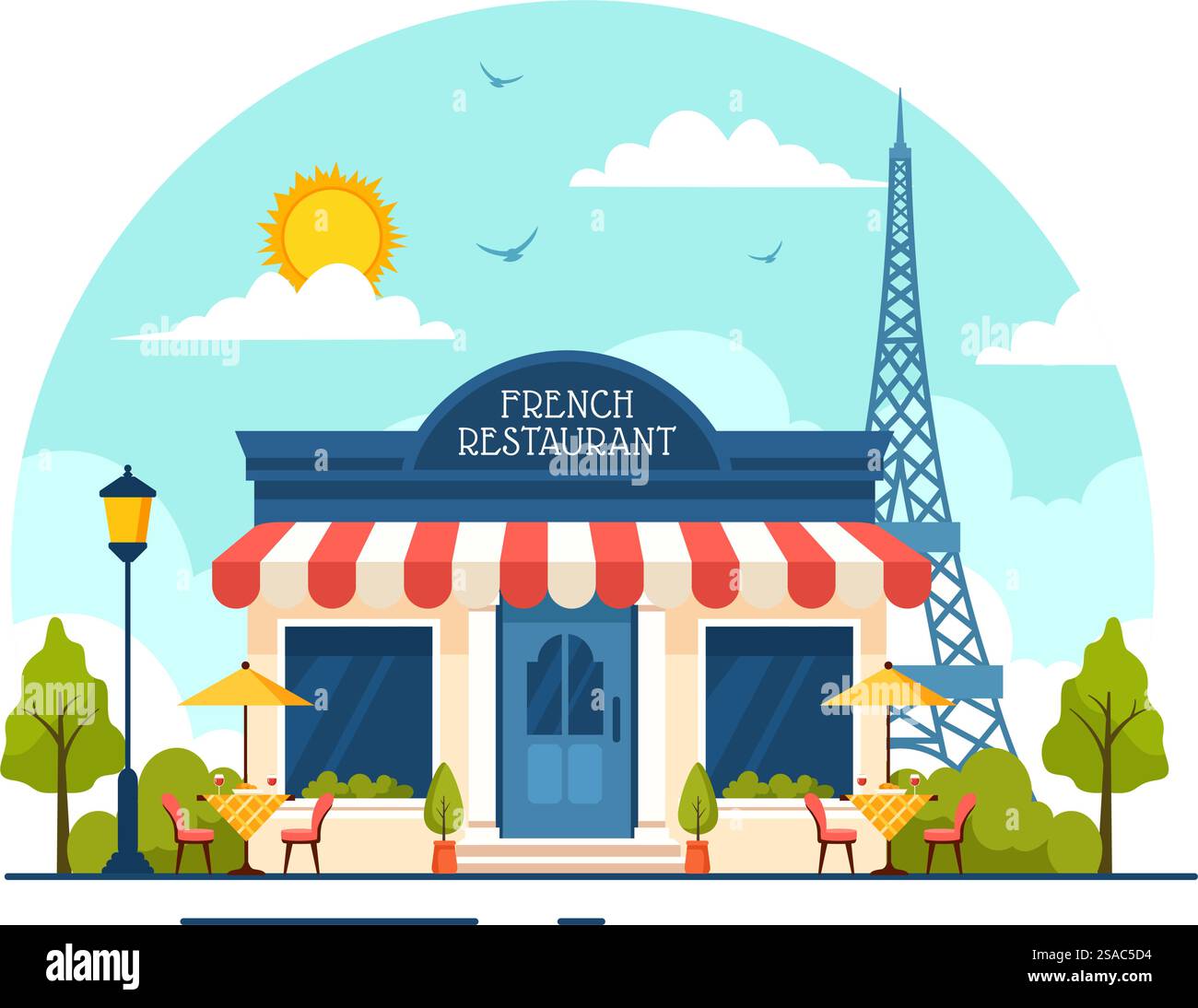 French Cuisine Restaurant Vector Illustration with Various Traditional ...