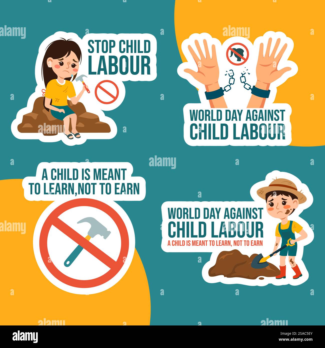Against Child Labour Label Flat Cartoon Hand Drawn Templates Background ...