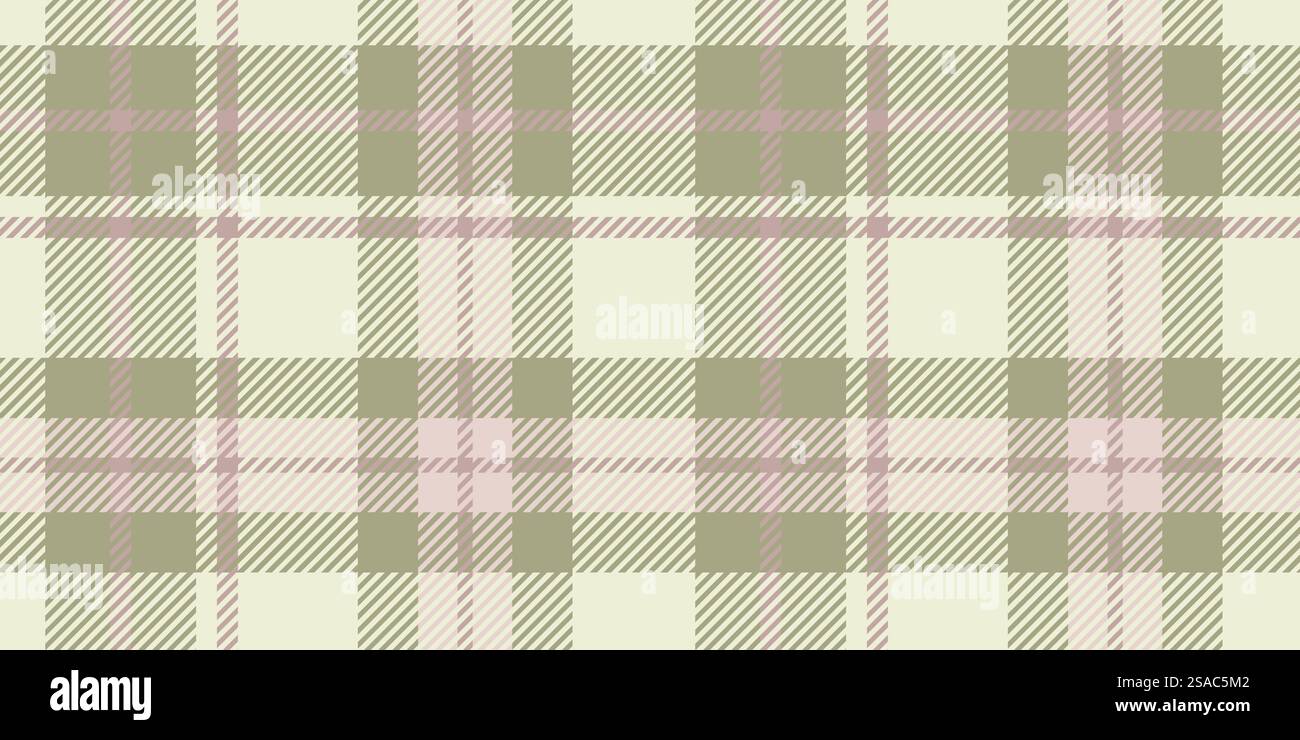A traditional tartan pattern in soft beige, light pink, and olive green ...
