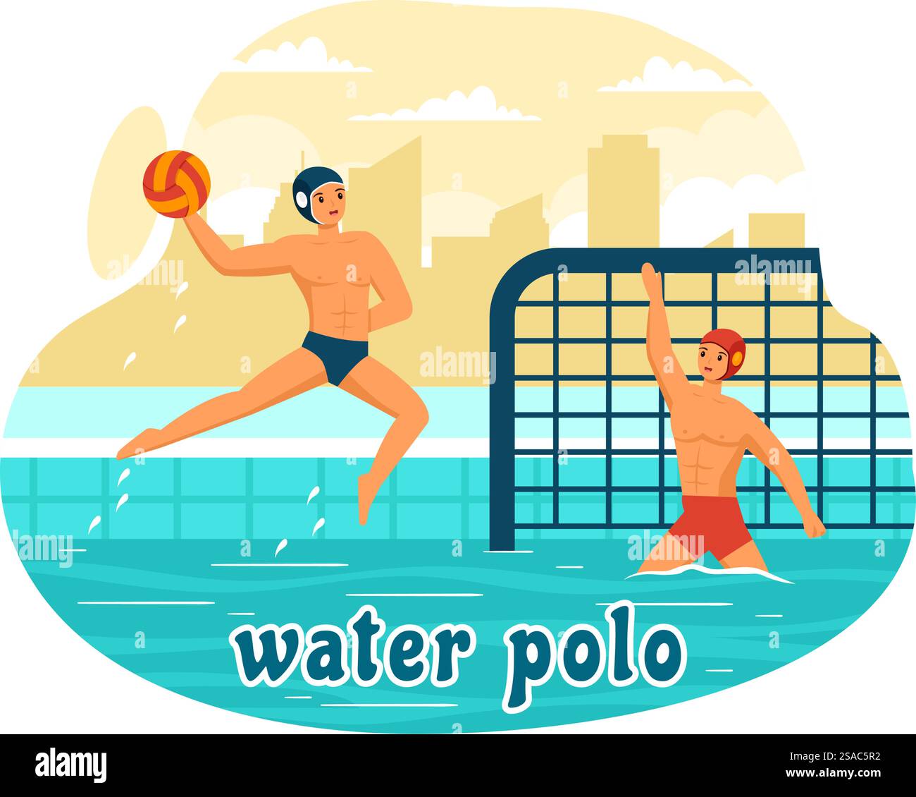 Water Polo Sport Vector Illustration with Player Playing to Throw the ...