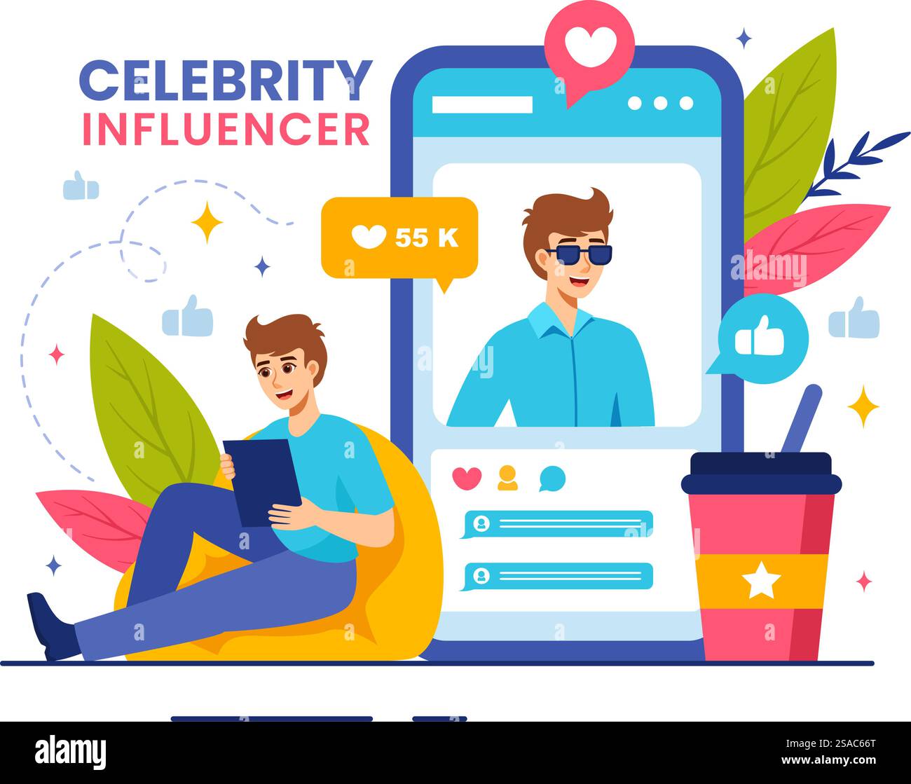Celebrity Influencers Vector Illustration with Posts on Internet for ...