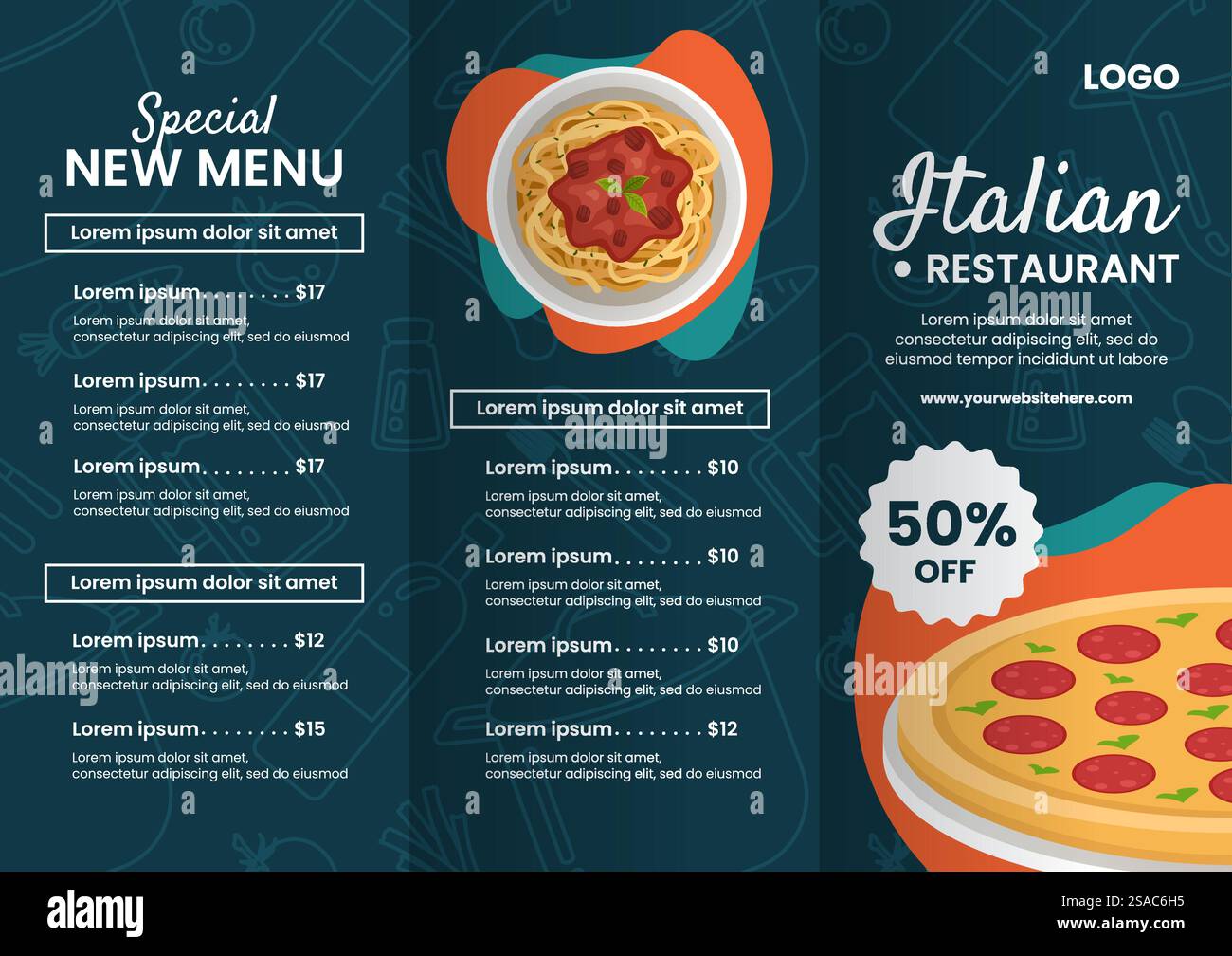 Italian Food Brochure Flat Cartoon Hand Drawn Templates Background ...