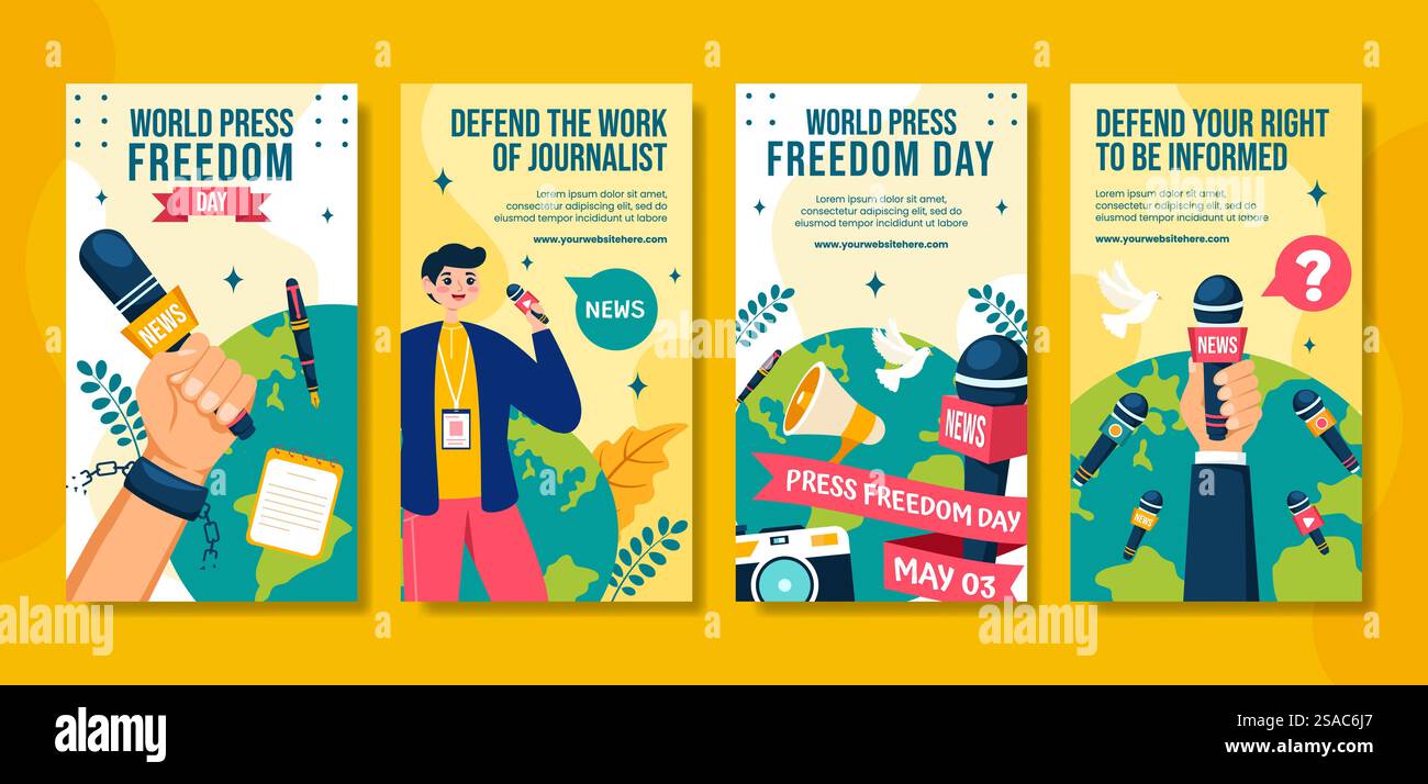 Press Freedom Day Social Media Stories Flat Cartoon Hand Drawn ...