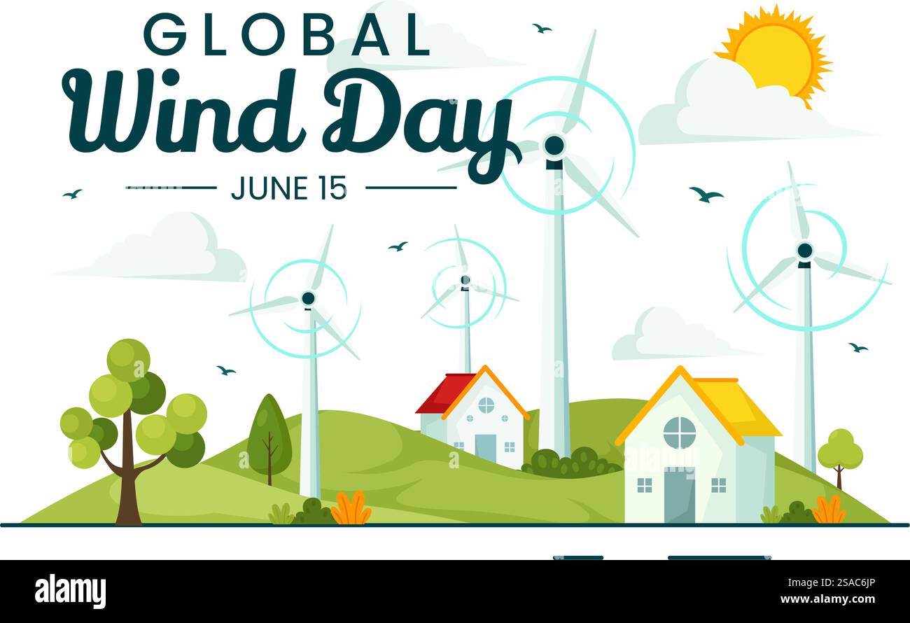 Global Wind Day Vector Illustration on June 15 with Earth Globe and ...