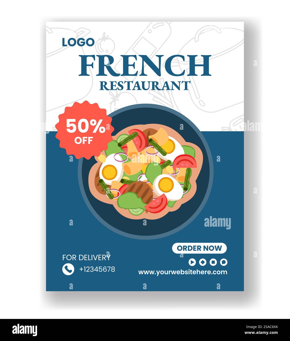 French Restaurant Vertical Poster Flat Cartoon Hand Drawn Templates ...