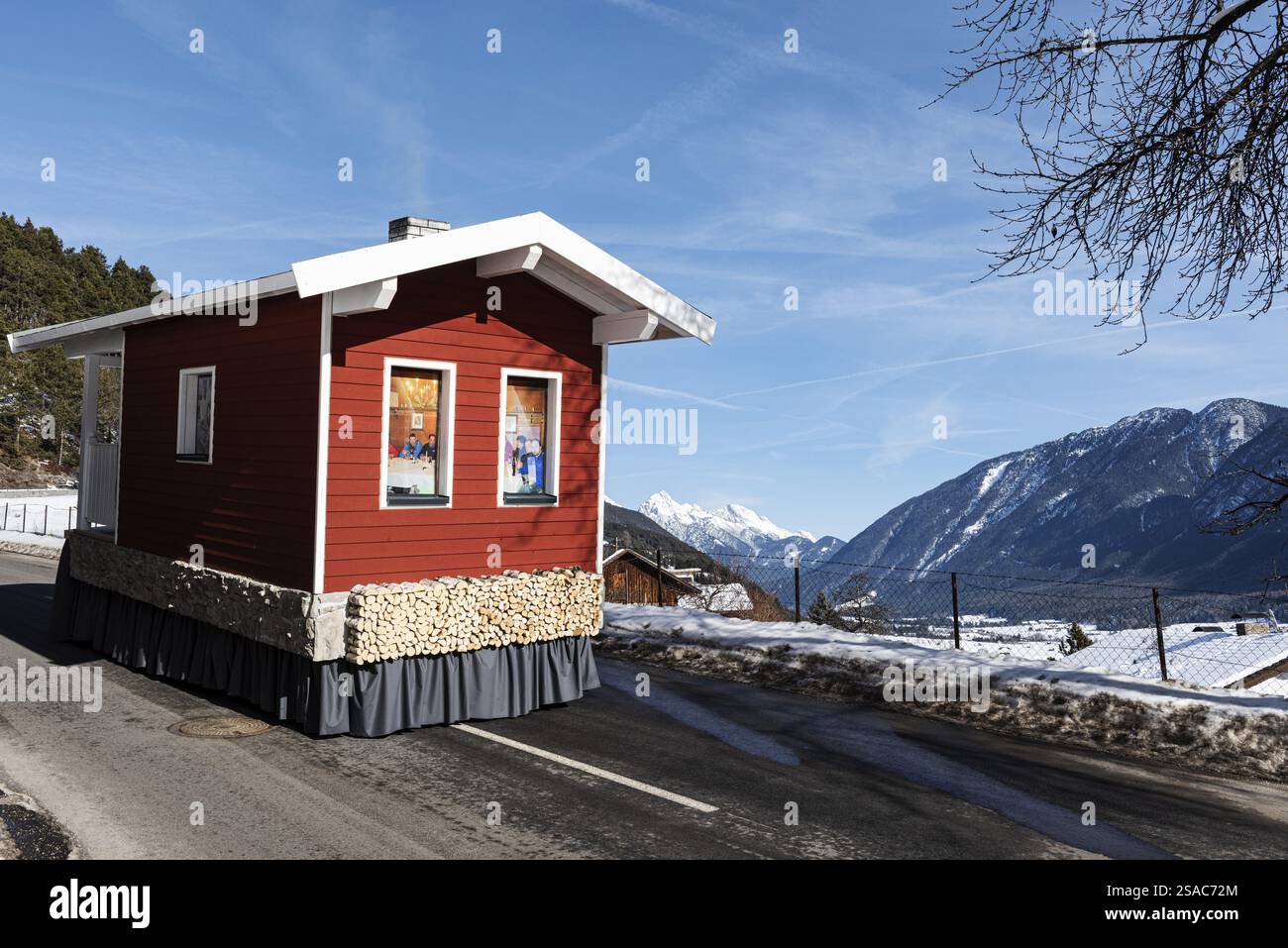 Swedish house, float, parade at carnival in Tarrenz, Tyrol, Austria ...