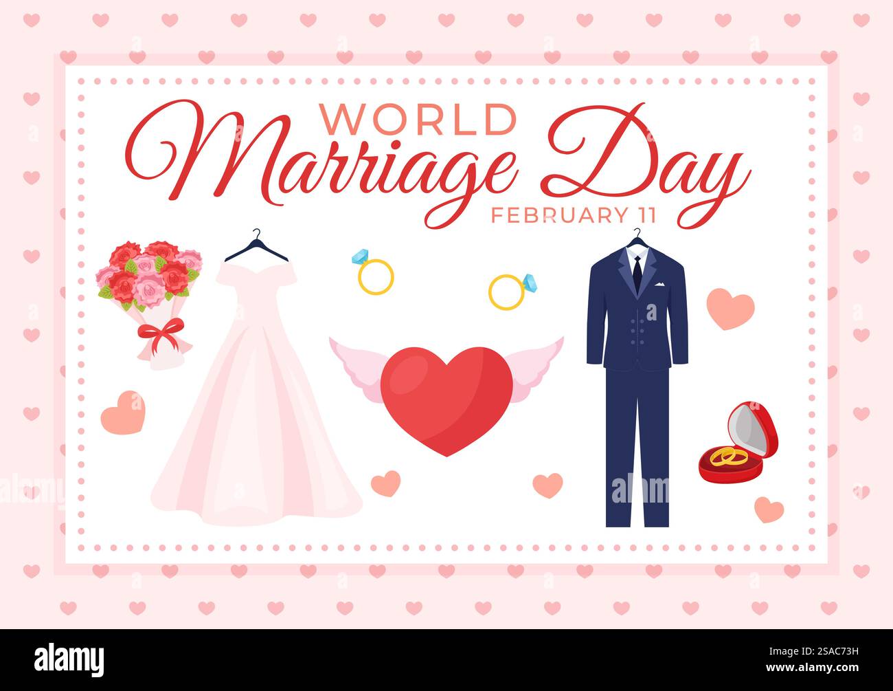 World Marriage Day Vector Illustration on February 12 with Ring of Love ...