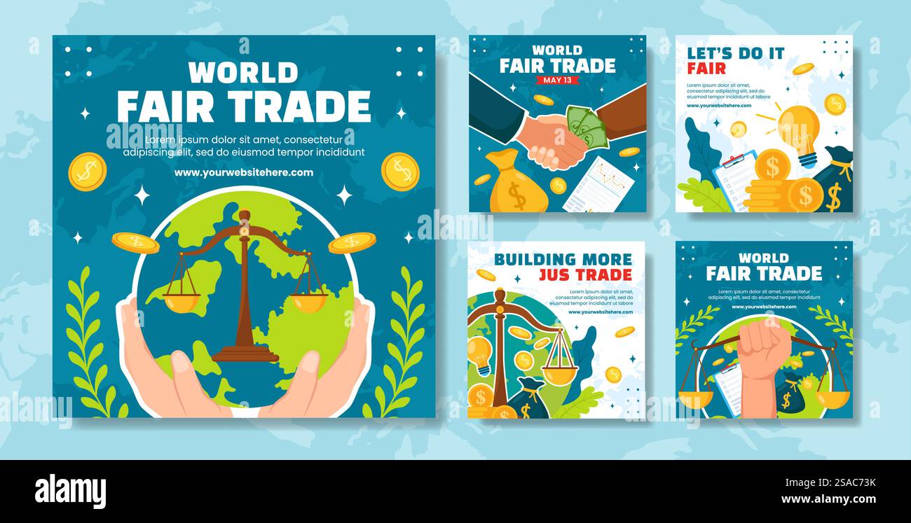 Fair Trade Day Social Media Post Flat Cartoon Hand Drawn Templates ...