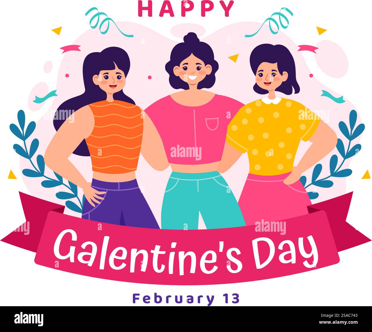 Happy Galentine’s Day Vector Illustration on February 13th with ...