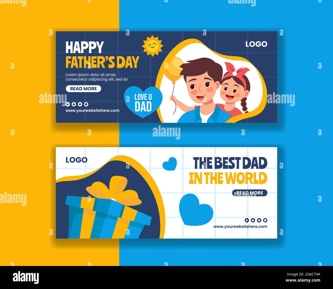 Father Day Horizontal Banner Flat Cartoon Hand Drawn Templates ...