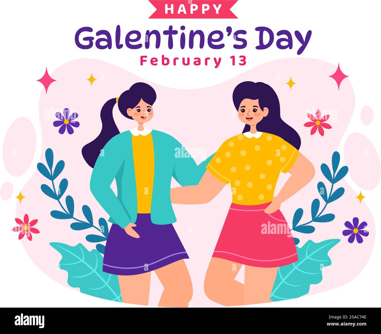 Happy Galentine’s Day Vector Illustration on February 13th with ...