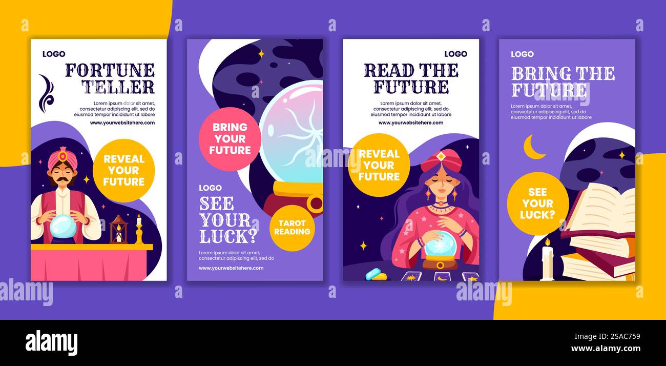 Fortune Teller Social Media Stories Flat Cartoon Hand Drawn Templates ...