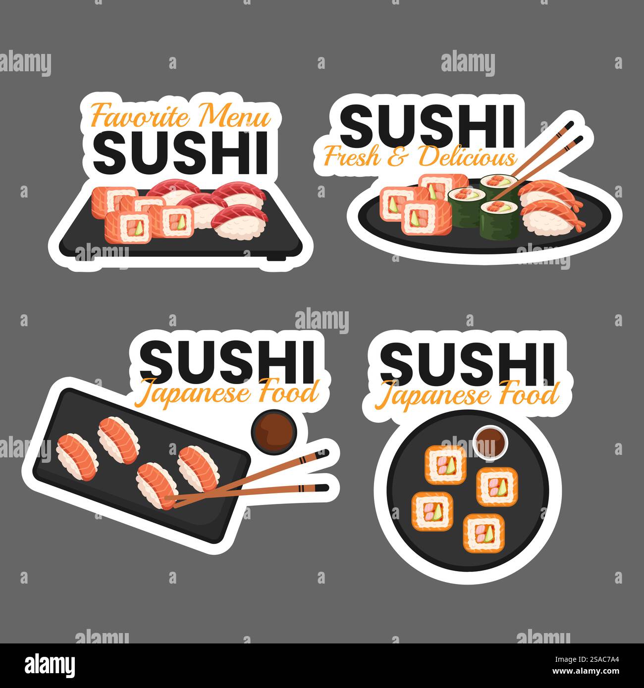 Sushi Japanese Food Label Flat Cartoon Hand Drawn Templates Background ...