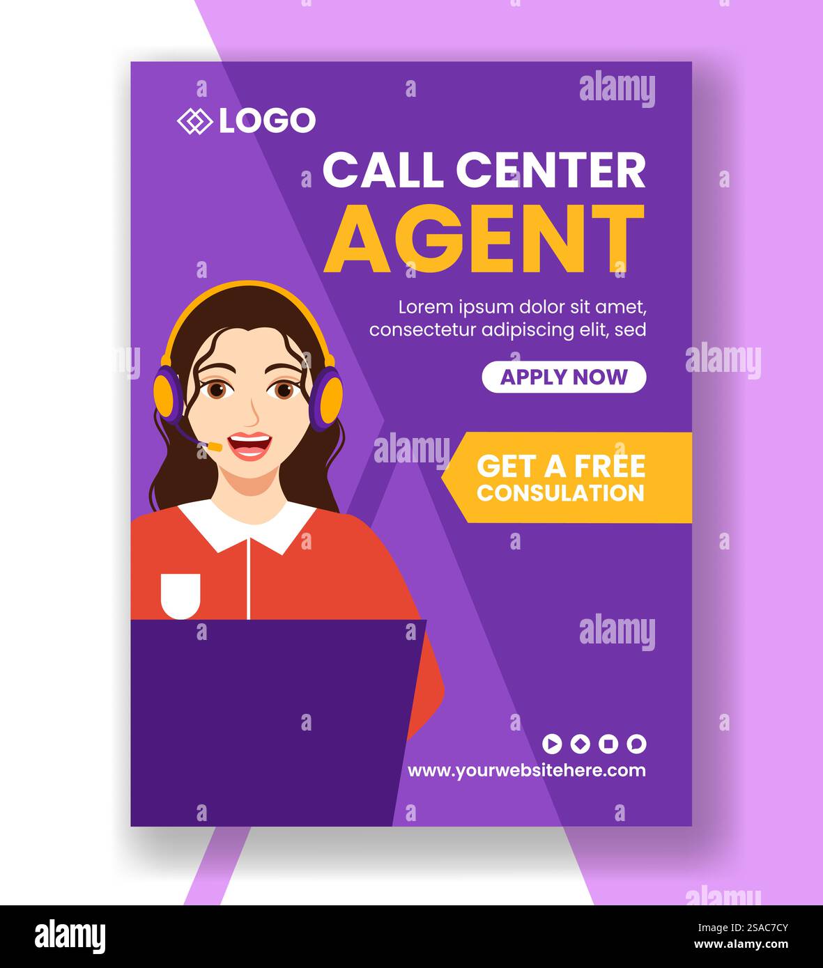 Call Center Agent Vertical Poster Flat Cartoon Hand Drawn Templates ...