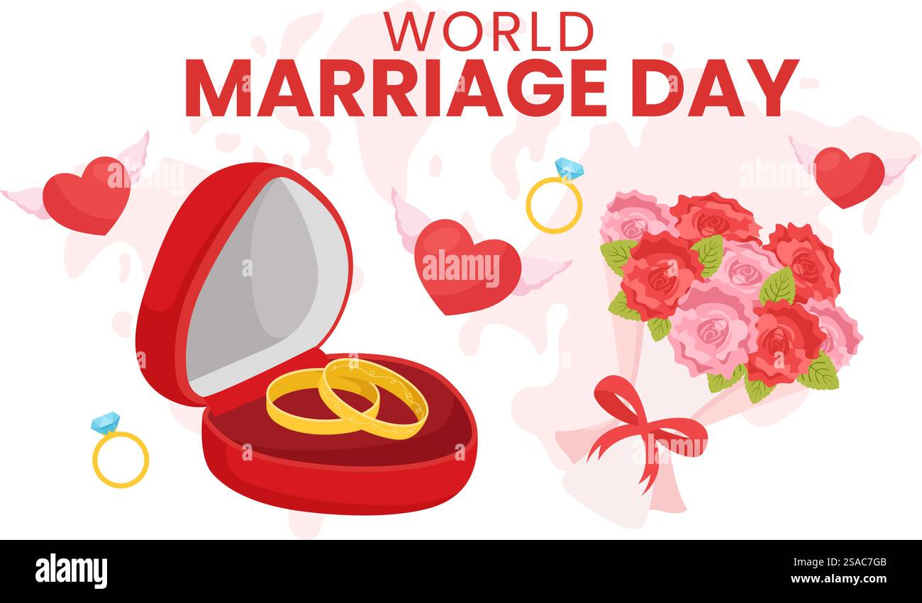 World Marriage Day Vector Illustration on February 12 with Ring of Love ...