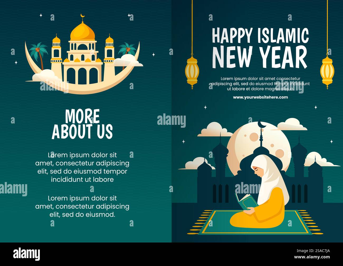 Islamic New Year Brochure Flat Cartoon Hand Drawn Templates Background ...
