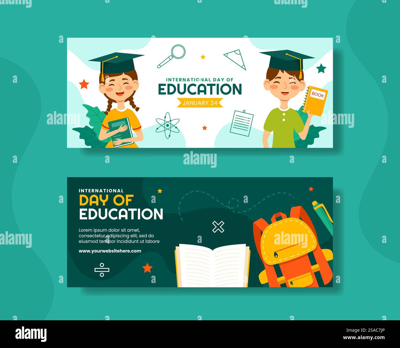 International Education Day Horizontal Banner Cartoon Hand Drawn ...