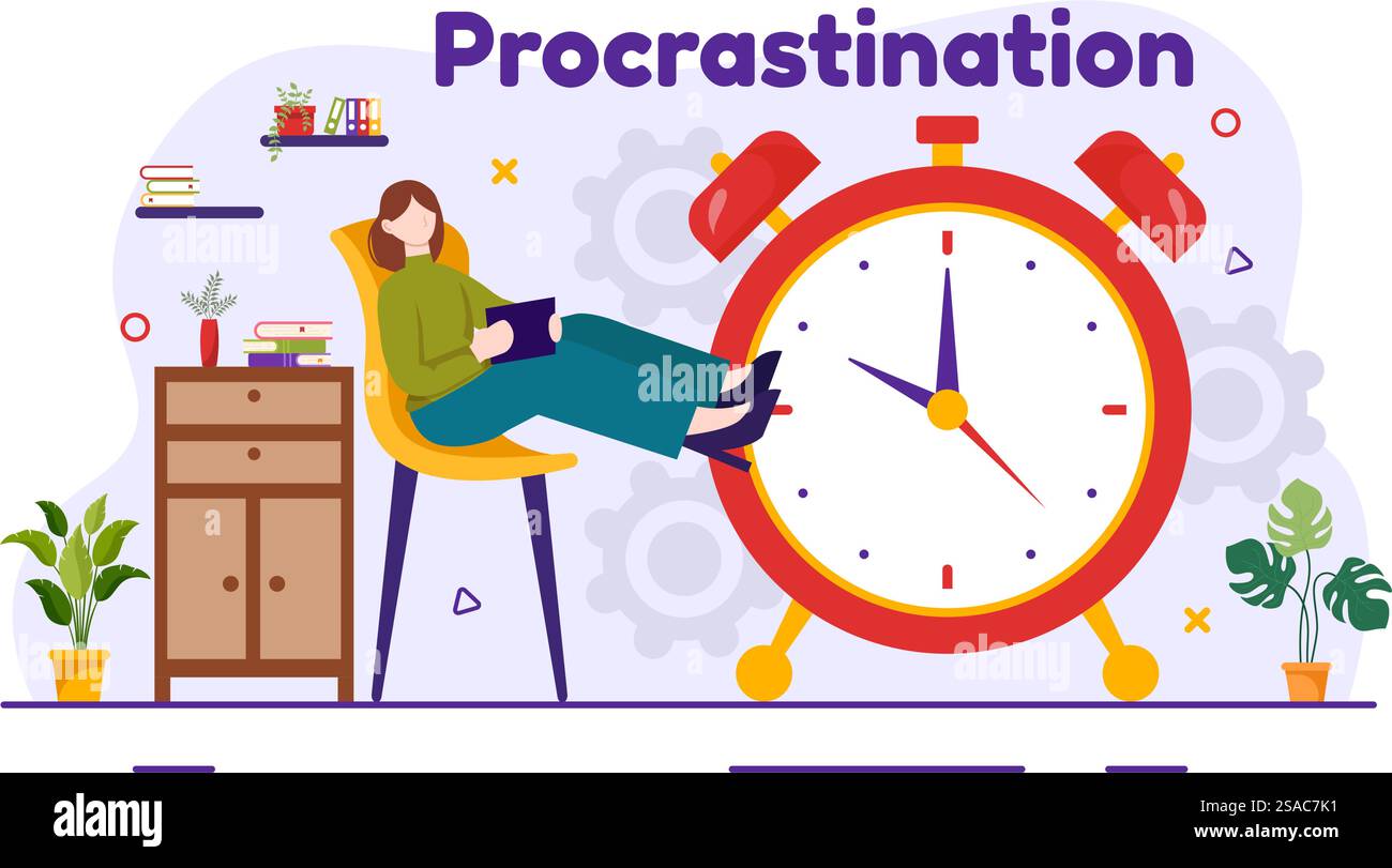 Procrastination Vector Illustration with Procrastinating Lazy ...
