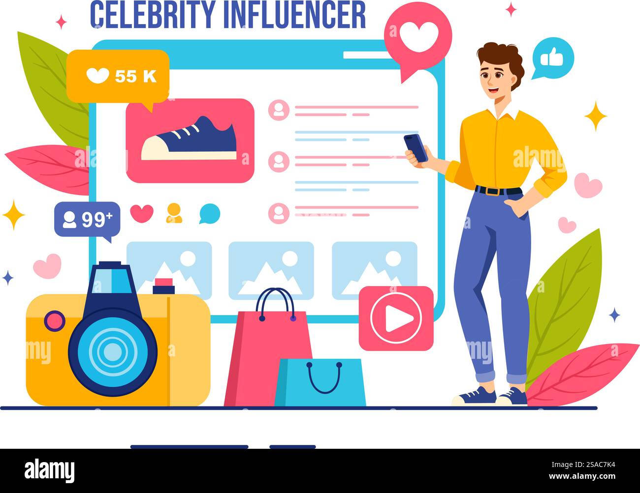 Celebrity Influencers Vector Illustration with Posts on Internet for ...