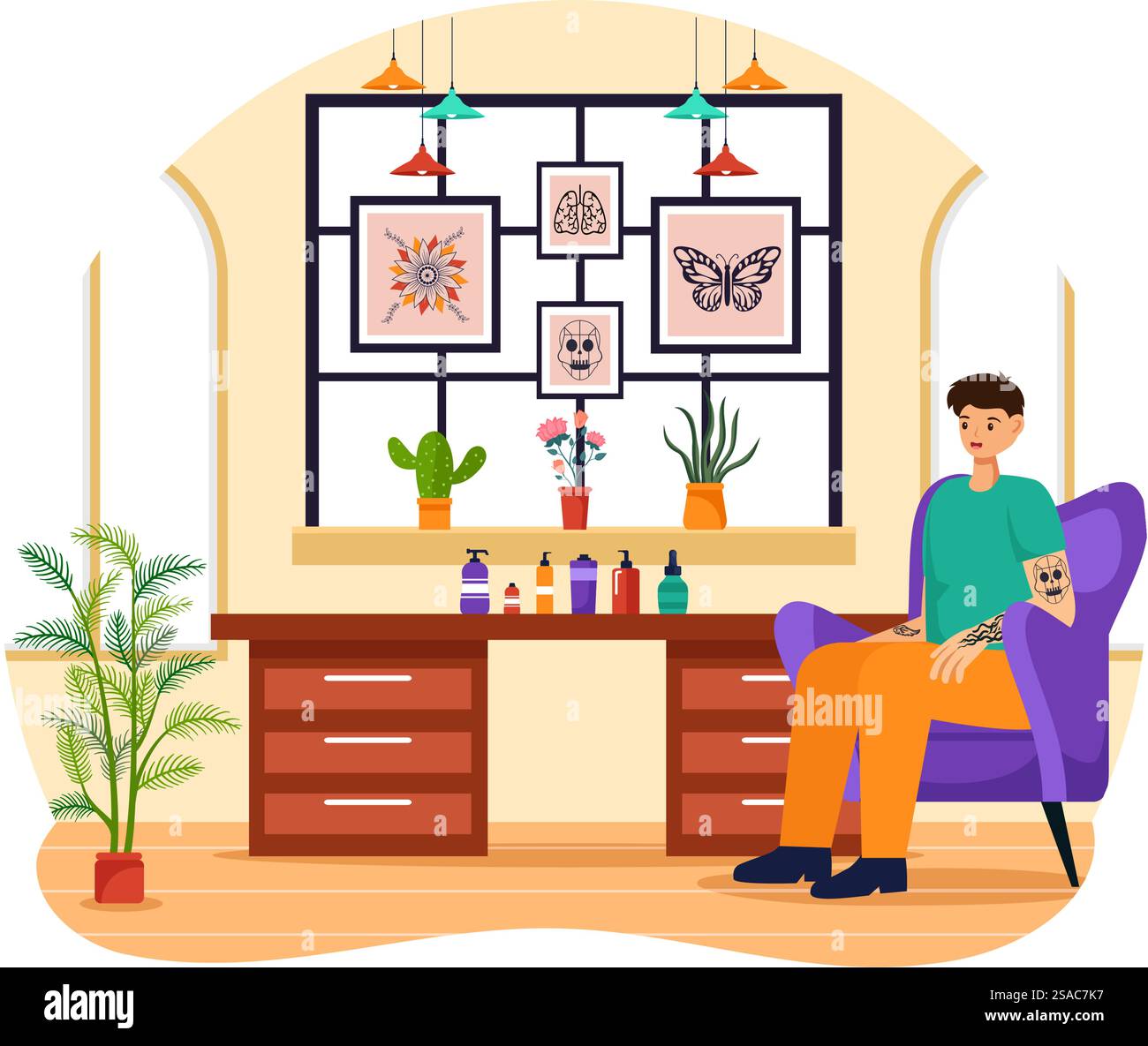 Tattoo Salon Vector Illustration of Tattooist from Designing, Drawing ...
