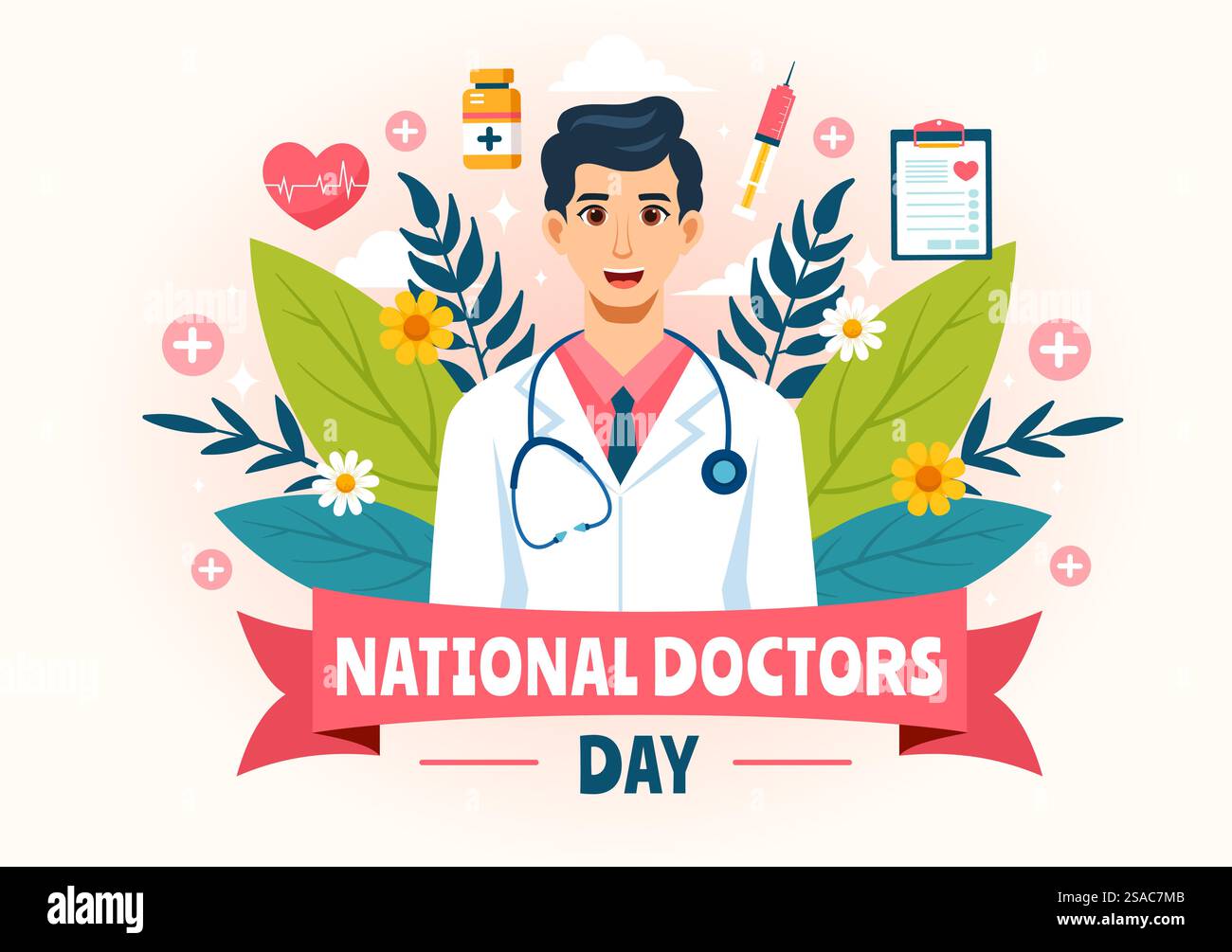 National Doctors Day Vector Illustration with Doctor, Stethoscope and ...