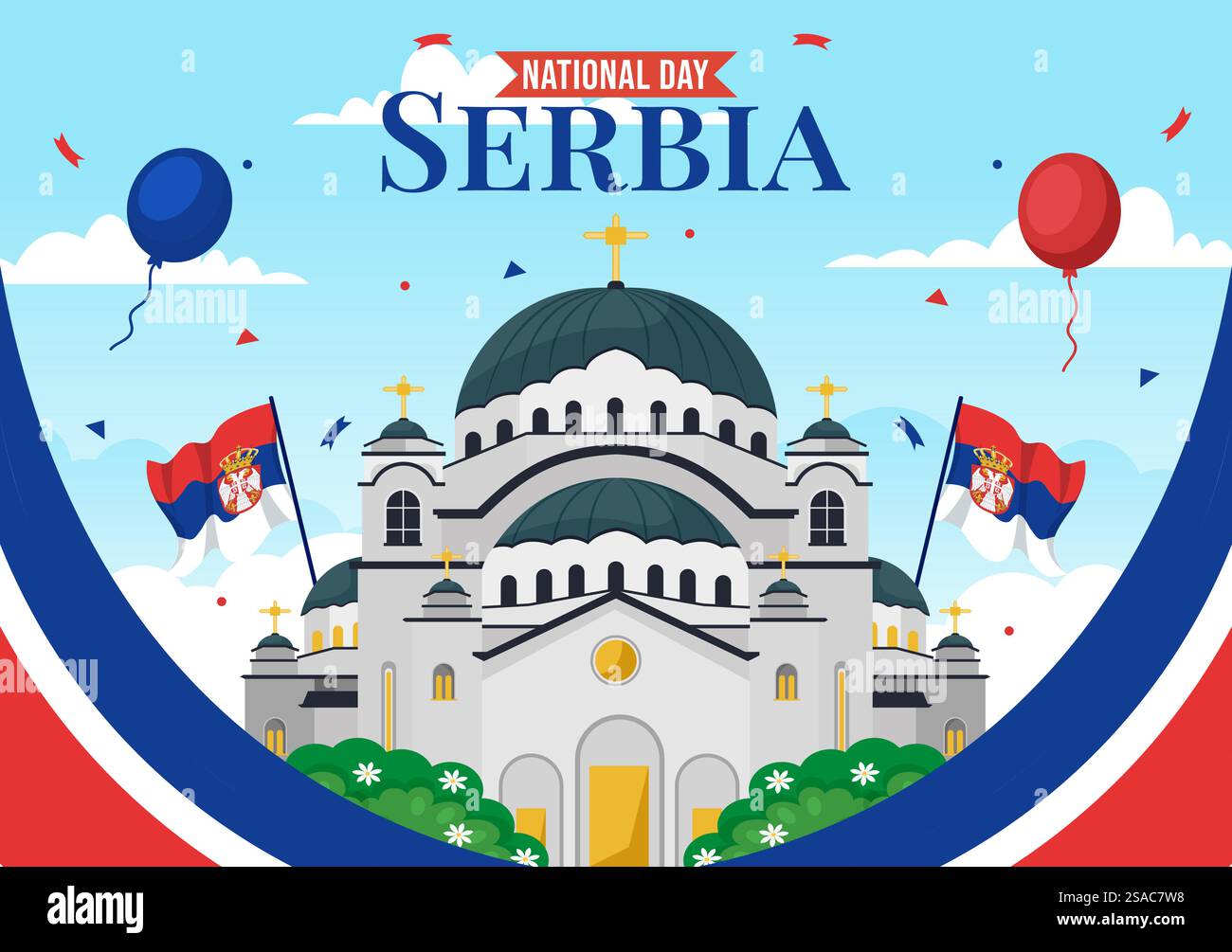 Serbia National Day Vector Illustration on 15 February with Waving Flag ...