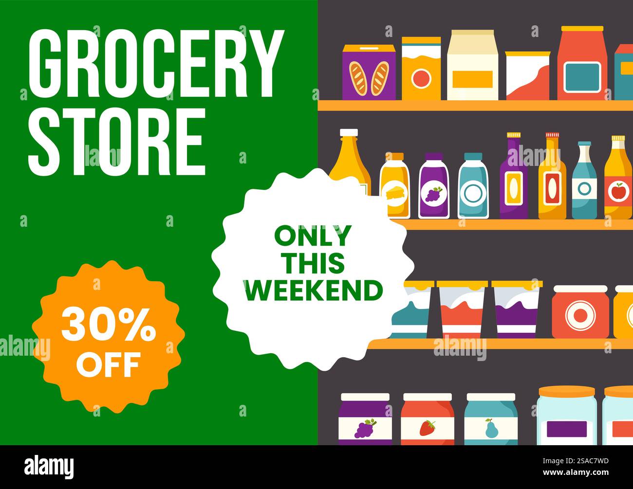 Grocery Store Social Media Background Flat Cartoon Hand Drawn Templates ...
