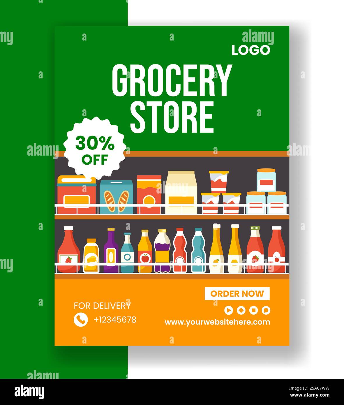 Grocery Store Vertical Poster Flat Cartoon Hand Drawn Templates ...