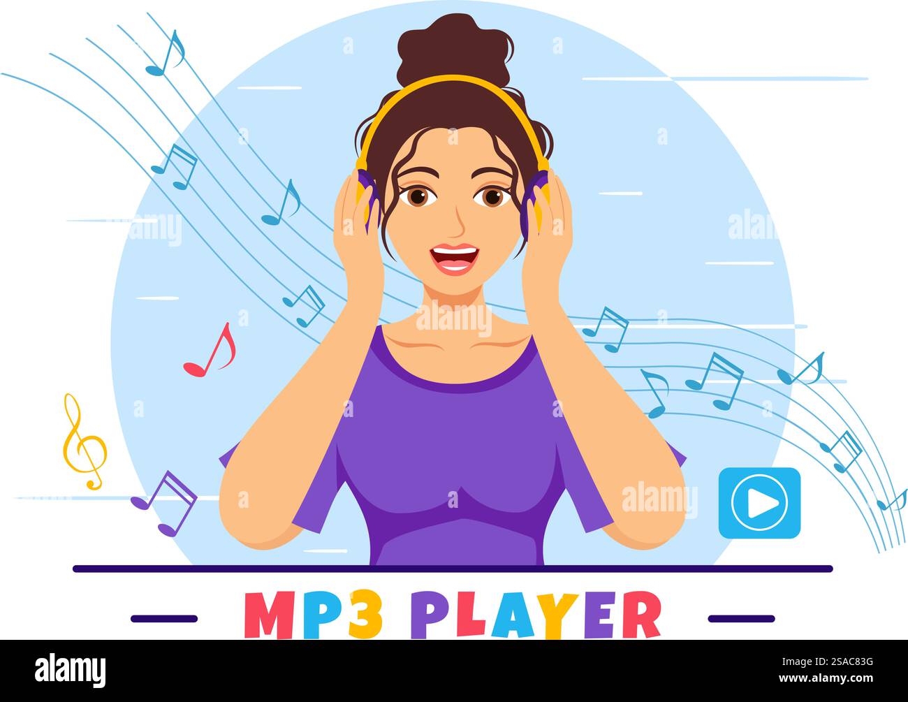 MP3 Player Vector Illustration with Musical Notation, Headphones ...