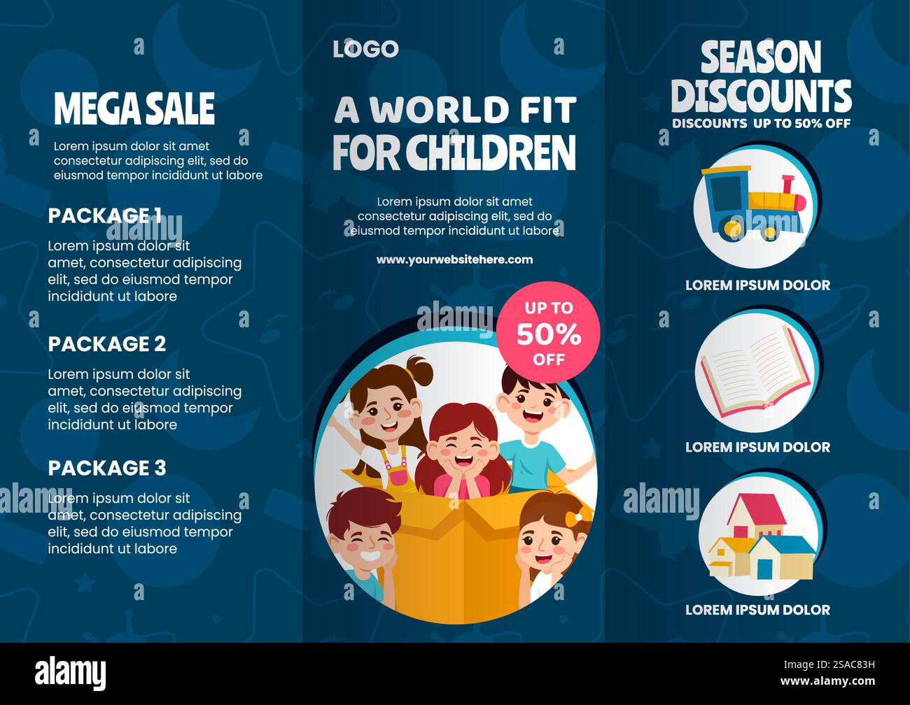 Children Day Brochure Flat Cartoon Hand Drawn Templates Background ...