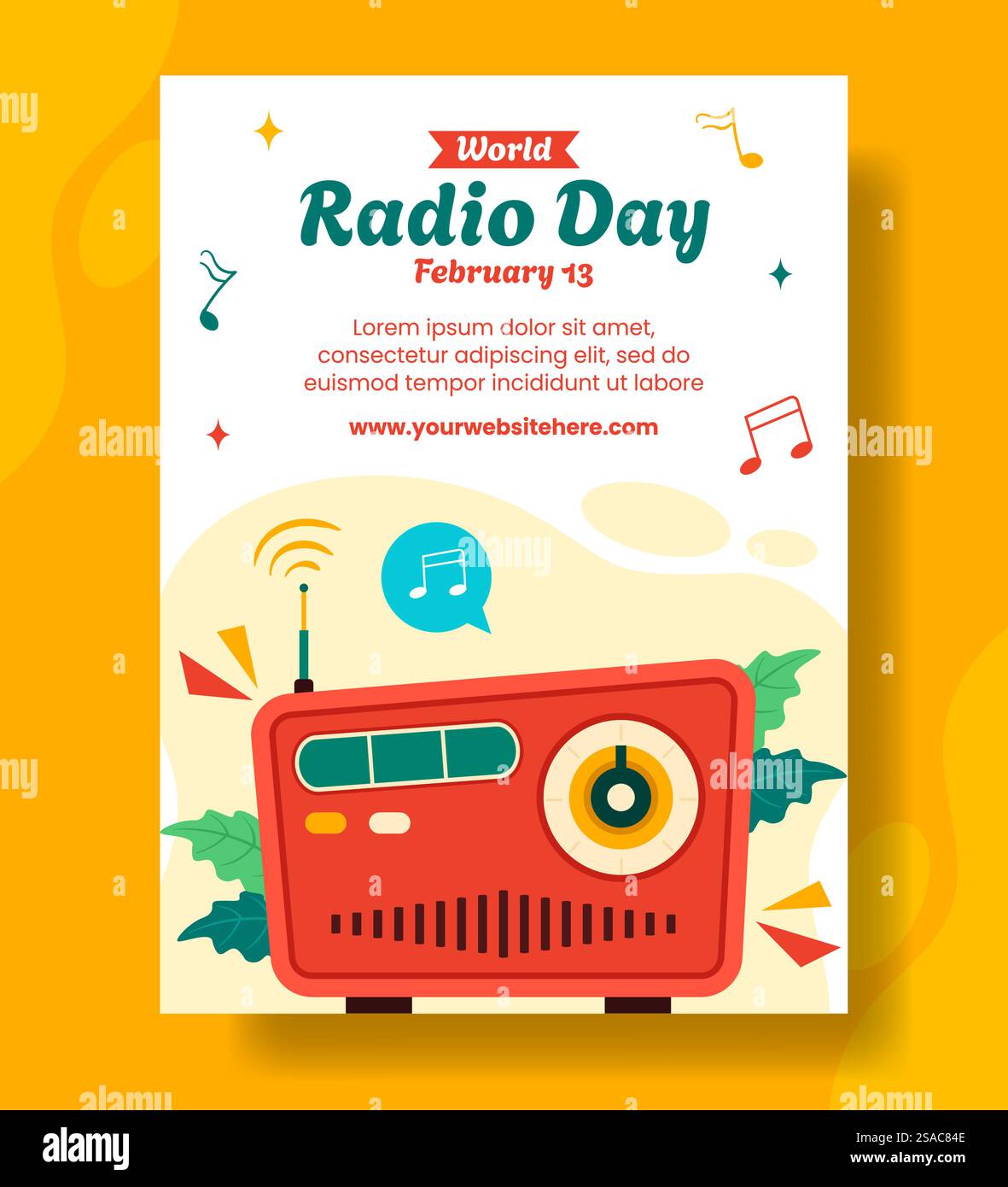 Radio Day Vertical Poster Flat Cartoon Hand Drawn Templates Background ...
