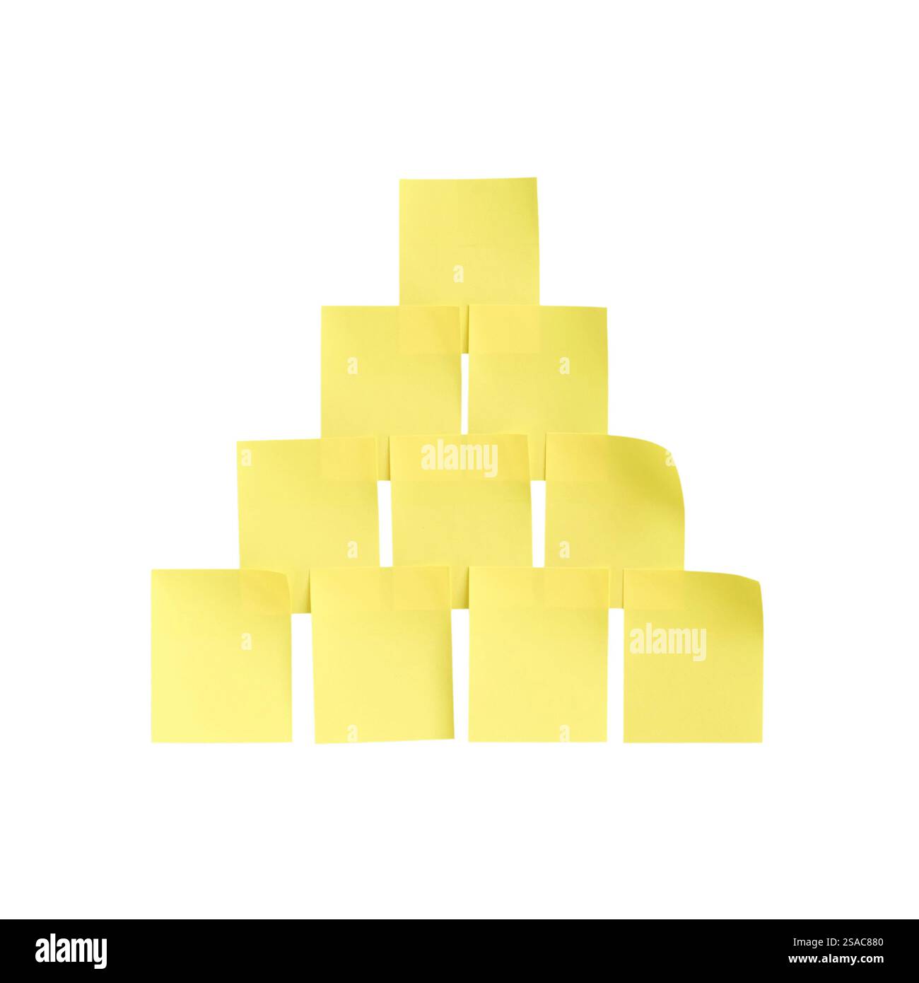 Triangle arrangement of yellow sticky notes on transparent background ...