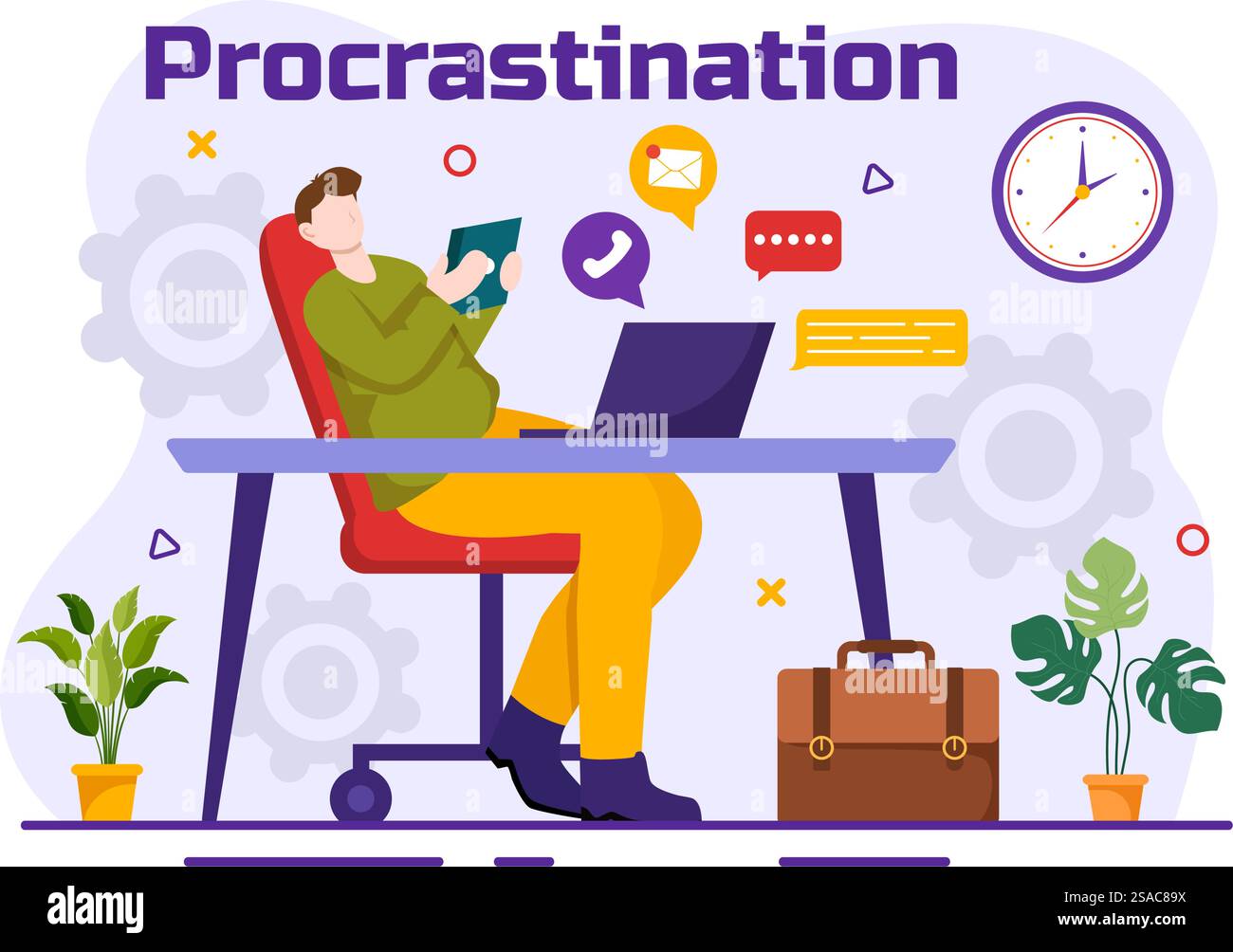 Procrastination Vector Illustration with Procrastinating Lazy ...