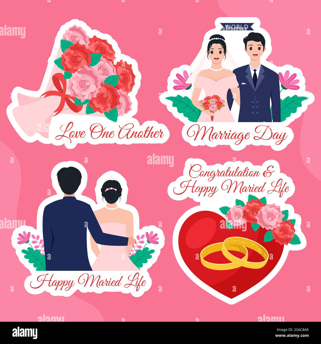 Marriage Day Label Flat Cartoon Hand Drawn Templates Background ...