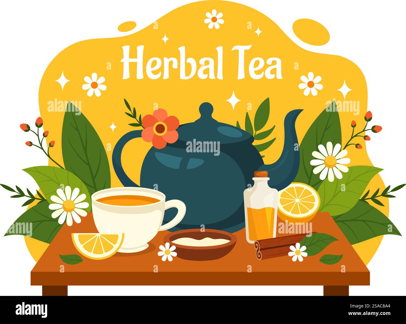 Herbal Tea Vector Illustration with Chamomile Leaves of Health Drink ...